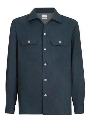 Brunello Cucinelli Virgin-wool Flannel Overshirt With Spread-collar And Chest-pockets - Blue