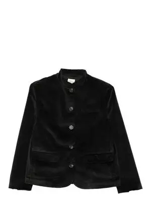 19.61 MILANO Velvet-effect Mandarin Collar Jacket - Black