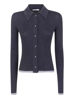 NUUR Ribbed Knit Button-up Shirt - Blue