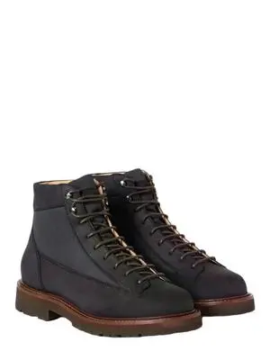 Brunello Cucinelli Suede And Technical Fabric Lace-up Urban Outdoor Boots - Blue