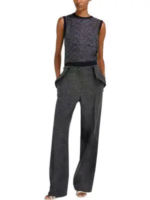 FERRAGAMO Sleeveless Knitted Top With Silk Panel - Blue