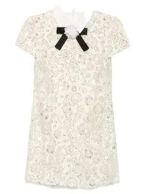 SELF-PORTRAIT Sequin-embellished Floral Motif Mini Dress - Neutrals