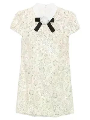 SELF-PORTRAIT Sequin-embellished Floral Motif Mini Dress - Neutrals