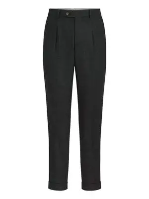Brunello Cucinelli Virgin Wool Mouliné Twill Trousers With Pleats - Grey