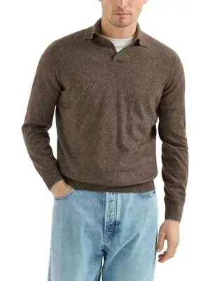Brunello Cucinelli Mouliné Cashmere Knit Polo - Grey