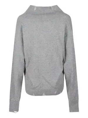 Stella McCartney Distressed V-neck Virgin Wool Sweater - Grey