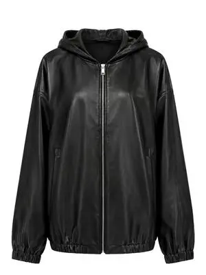 ARMA Leather Hooded Zip-up Jacket - Black