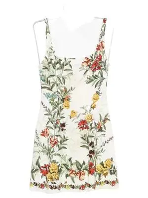 Alice + Olivia Alice + Olivia Floral Print Square Neck Mini Dress Neutrals