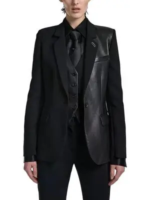 Barbara Bui Crepe Leather-panel Blazer - Black