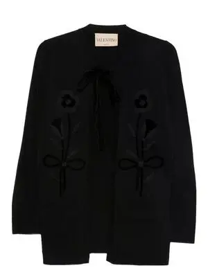 Valentino Garavani Floral Appliqué Bow-fastening Cardigan - Black