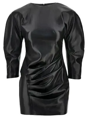 Andamane Ruched Long Sleeve Mini Dress - Black