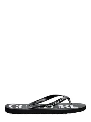 Versace Logo Print Flip Flops - Black