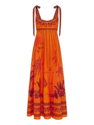 ALEMAIS Alemas Boathouse Ballet Sundress With Island Placement Print - Orange