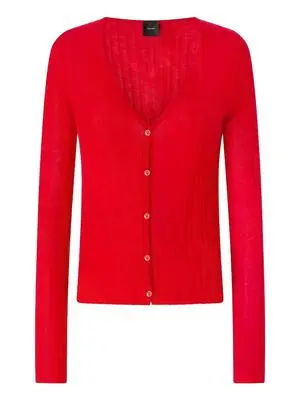 Pinko Ribbed Wool V-neck Cardigan With Button Detail - Red
