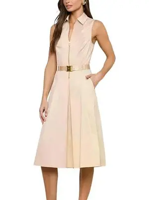 L'Agence L'Agence Sleeveless Midi Dress With Belt Neutrals