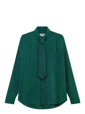 MSGM Pinstriped Tie-detail Shirt - Green
