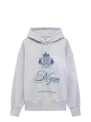 MSGM Logo Print Drawstring Hoodie - Grey