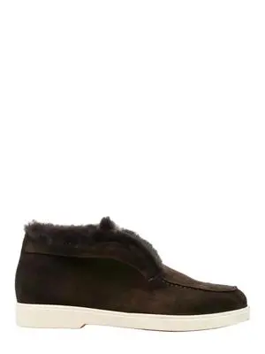 Santoni Fur-trimmed Suede Loafers - Brown