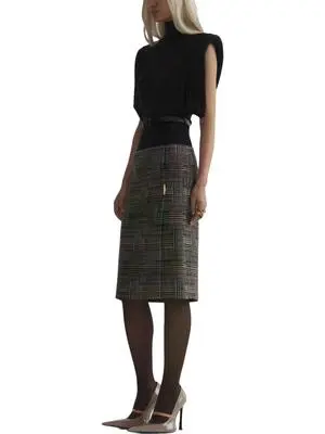 MUGLER Draped Funnel Neck Jersey Top With Padded Shoulders - Black