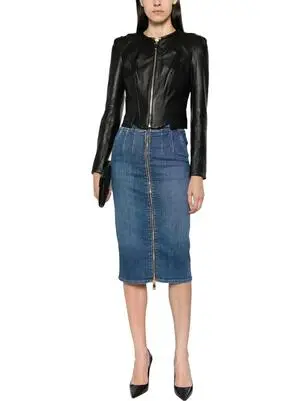 Elisabetta Franchi High-waisted Denim Midi Skirt With Front Zip - Blue