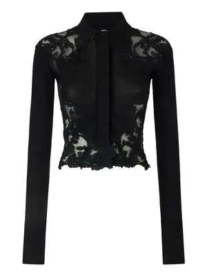 Ermanno Scervino Lace-embroidered Virgin Wool Shirt - Black