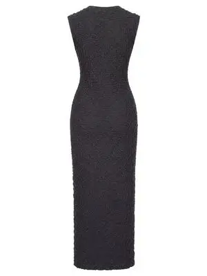 Vince Textured Ruched Sleeveless Midi Dress - Grey
