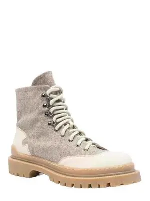 Eleventy Panelled Lace-up Lug Sole Boots - Neutrals