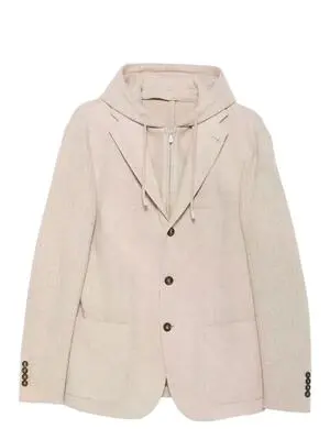 Eleventy Single-breasted Hooded Jacket - Neutrals