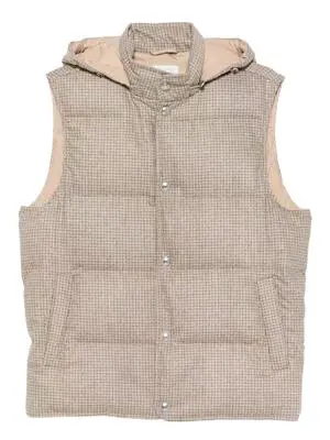 Eleventy Checked Padded Gilet With Hood - Neutrals