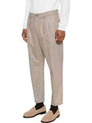 Eleventy Check-pattern Pleated Trousers - Brown