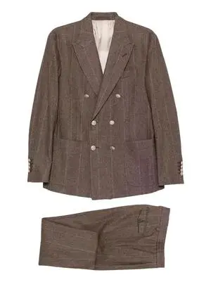 Eleventy Double-breasted Pinstripe-pattern Suit - Brown