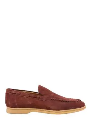 Eleventy Suede Loafers With Whipstitch Detail - Red