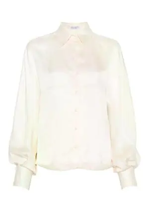 Brunello Cucinelli Balloon-sleeve Silk Shirt - Neutrals