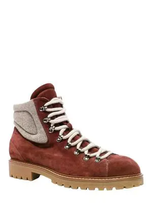 Eleventy Suede Panelled Lace-up Boots - Red