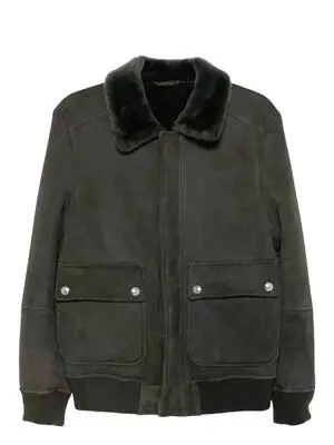 Eleventy Shearling Collar Bomber Jacket - Green