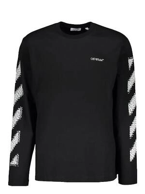 Off-White Pixel Diagonal Stripes Long Sleeve Tee Shirt - Black