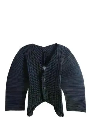 Issey Miyake Pleated Asymmetric Cardigan - Blue