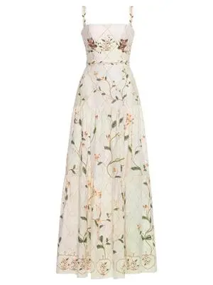 Agua Bendita Lima Navegante Embroidered Tiered Maxi Dress - Neutrals
