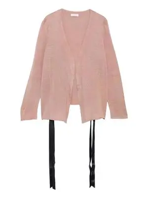 LANVIN Dusty V-neck Cardigan With Ribbon Trim - Pink