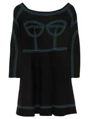 Jeremy Scott Contrast-stitch Long-sleeve A-line Dress - Black