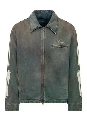 AMIRI Bones Leather-patch Denim Jacket