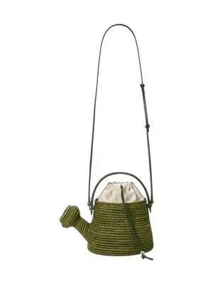 Loewe Raffia And Calfskin Watering Can Bag - Green