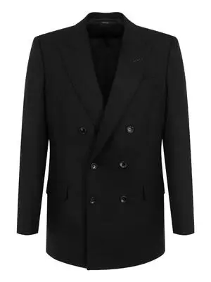 TOM FORD Peak Lapel Double Breasted Jacket - Black