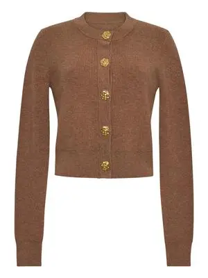 Cara Cara Ellery Cardigan With Gold Floral Buttons - Camel Heather