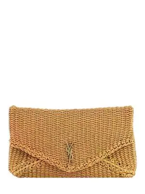 Saint Laurent Saint Laurent Cassandre Envelope Raffia Clutch Bag Brown