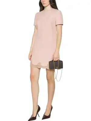 Valentino Garavani Crew Neck Lace-trim Mini Dress - Pink