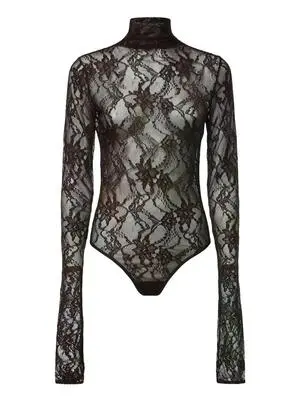 Andamane The Attico Lace High Neck Long Sleeve Bodysuit - Brown