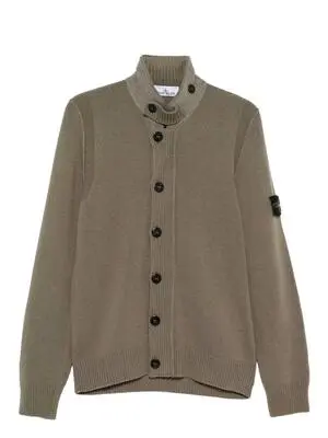 Stone Island Logo Patch Button-up Cardigan - Green