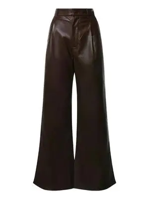 Andamane Pleated Faux-leather Trousers - Brown
