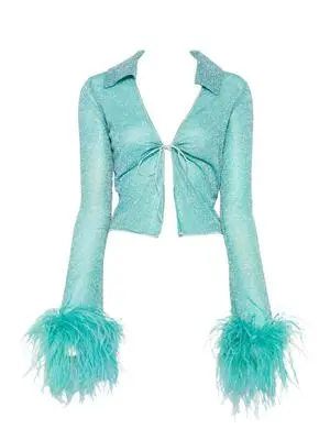 Oseree Lumiere Plumage Slim Shirt With Feather Trim - Blue